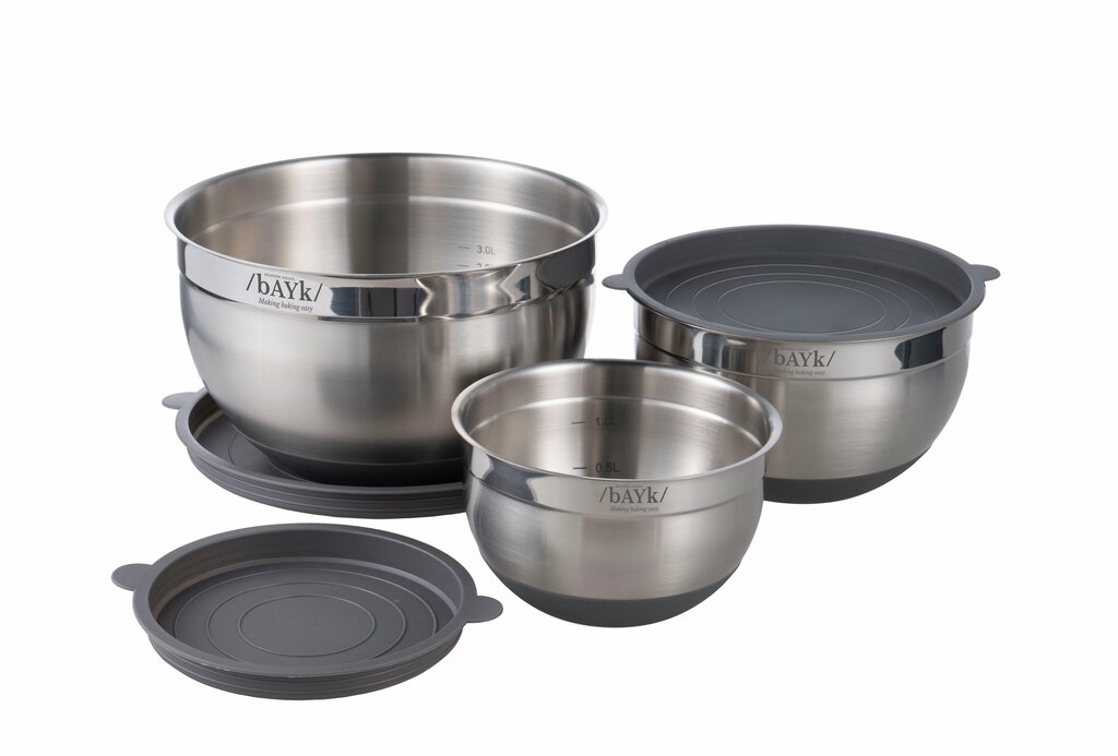 Bakeboller i rustfritt stål med lokk, 3 stk – Kokkebutikken AS